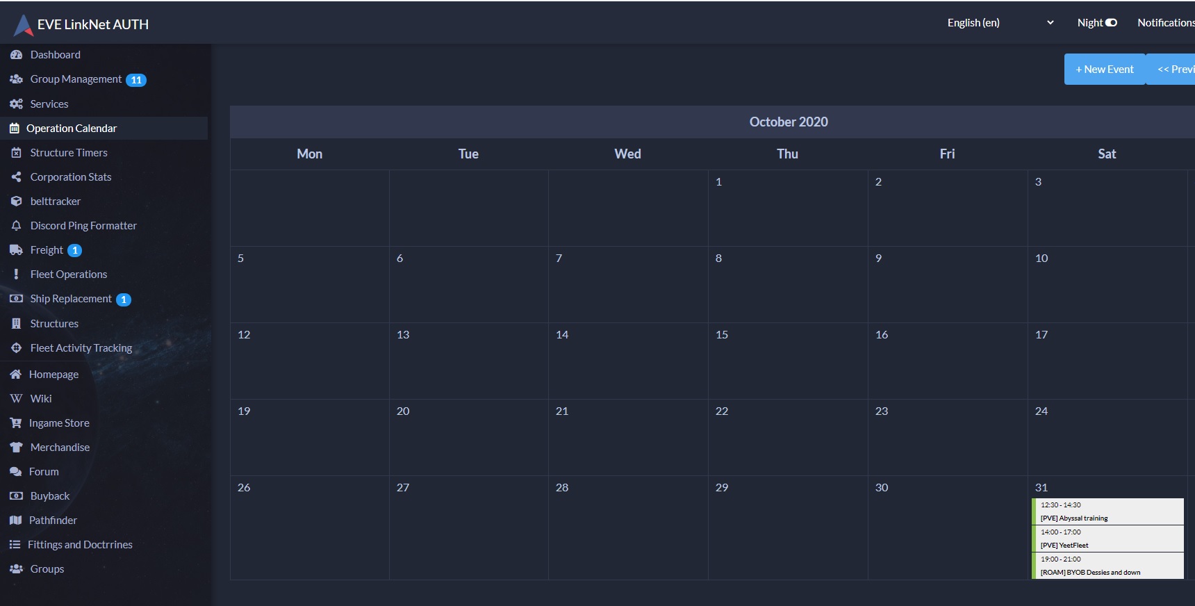 AUTH Enchantment: Better Night mode & Fleet Ops calendar – EVE LinkNet